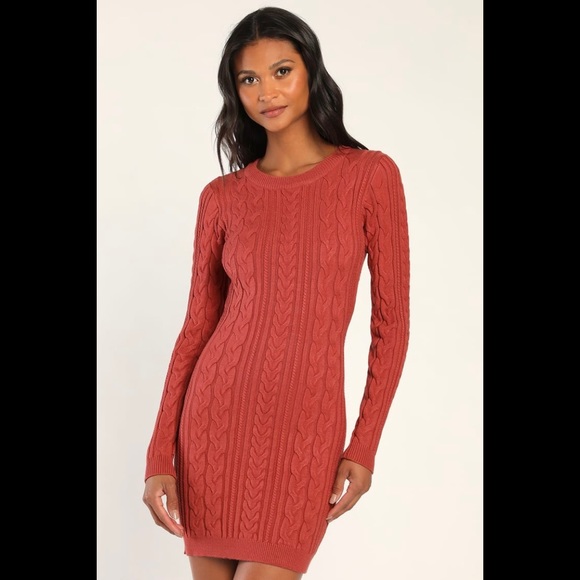 Lulus | Dresses | Nwt Lulus Snuggly Sensation Rust Red Cable Knit ...